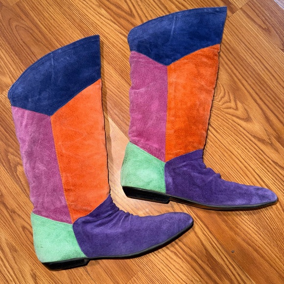 Shoes | Vintage 8s Colorblock Suede Kneehigh Boots | Poshmark